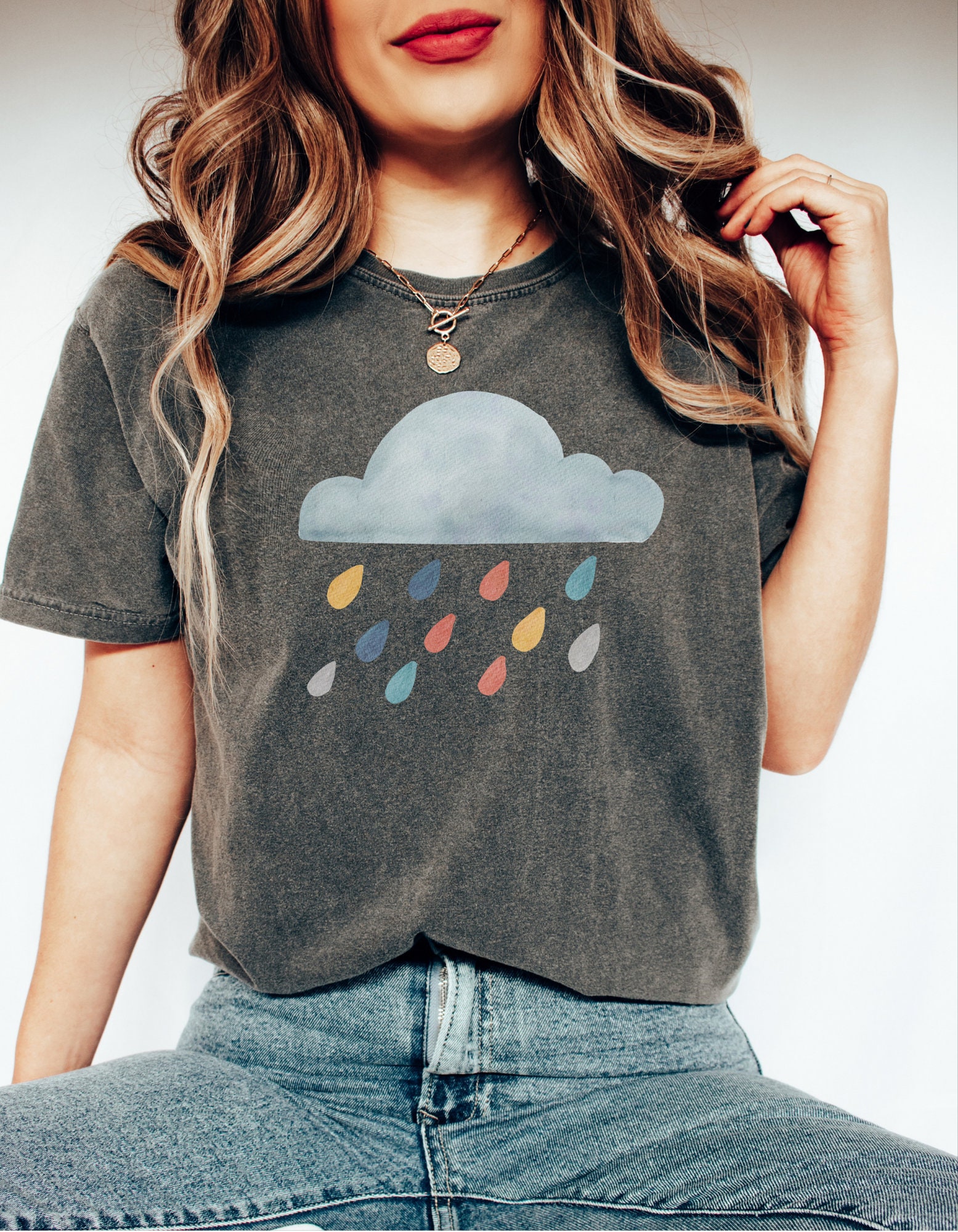 Rainbow Rain Cloud Shirt, Rainy Day Watercolor Tee Gift for Rain Lover ...