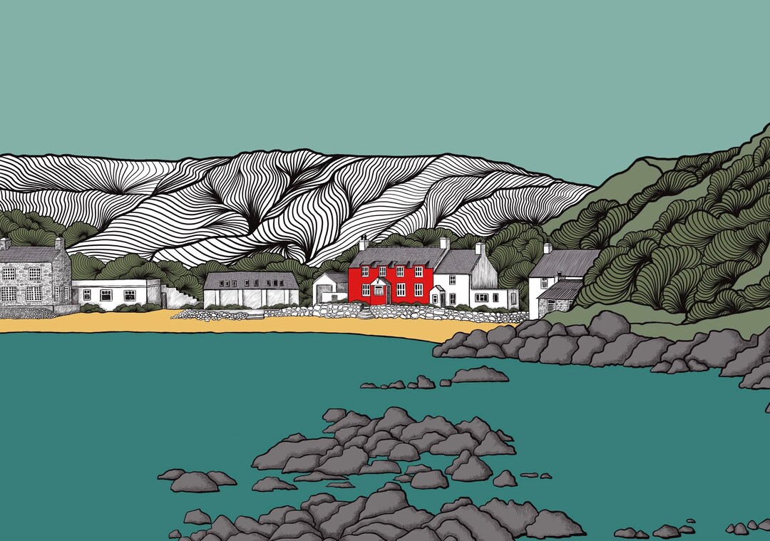 Ty Coch, Porthdinllaen Line Drawing Print - Welsh Coastal Art by Lisa ...