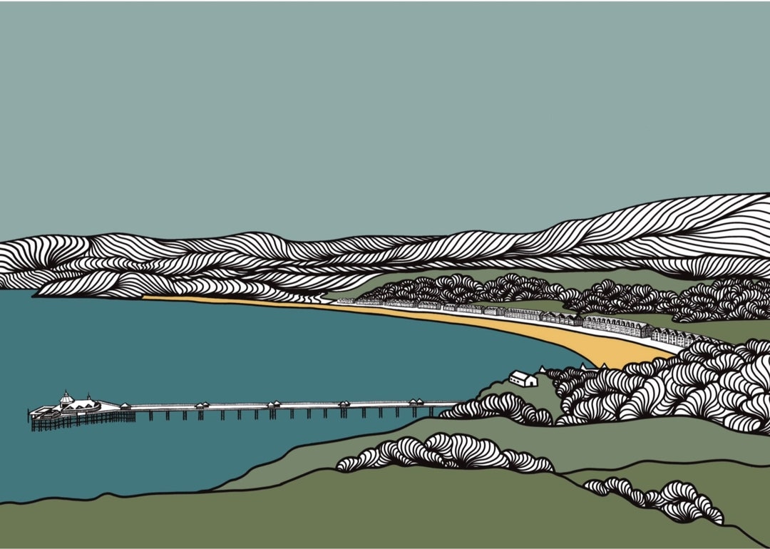Llandudno Bay Line Drawing Print: Welsh Pier Art by Lisa Reeve - Etsy