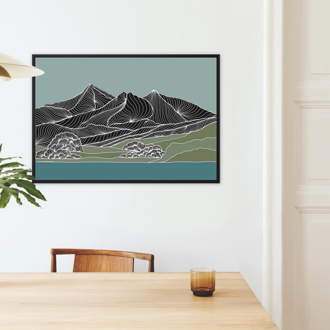 Eryri, Snowdonia Line Art Canvas Print: Welsh Mountain Landscape by ...