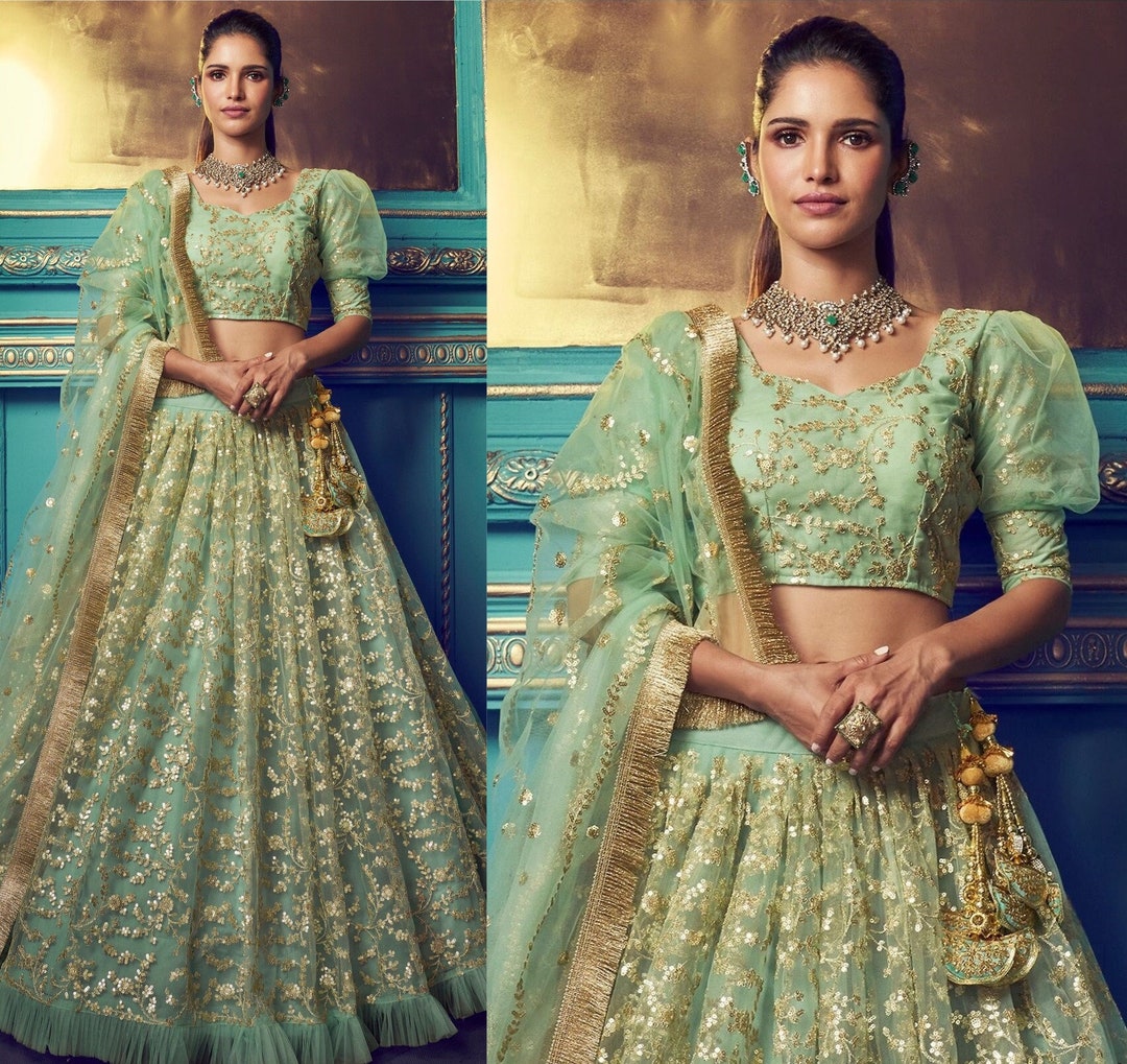 Green Color Party Wear Women Lehenga Choli Ready to Wear, Bridesmaid ...