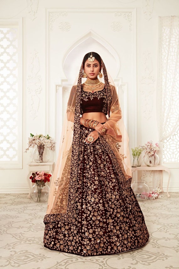 Maroon Bridal Pakistani Lehenga Choli for Wedding Floral Embroidered ...