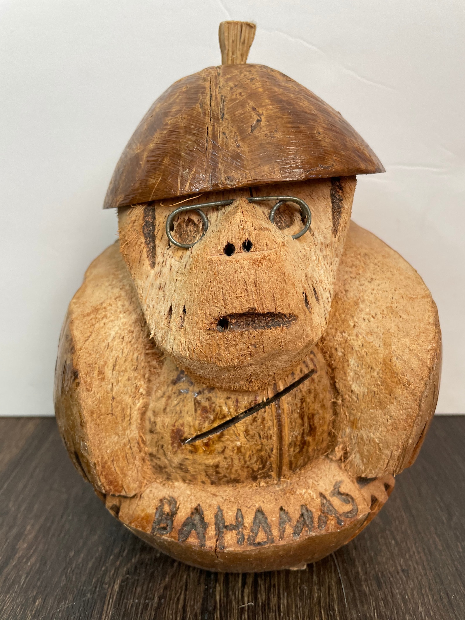 Hand Carved Coconut Monkey Head Faces Glasses Bahamas Tiki Bar | Etsy