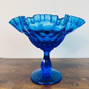 Fenton Colonial Blue Compote, Thumbprint Blue Glass Compote,slag Glass ...