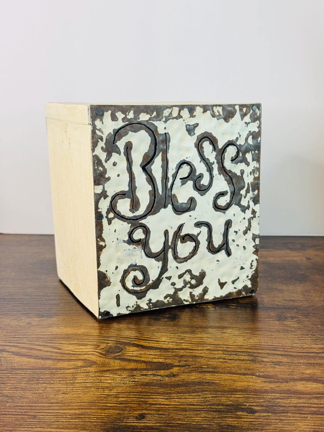 Bless You Wooden Tissue Box, Farmhouse Style Tissue Box Cover, Floral ...