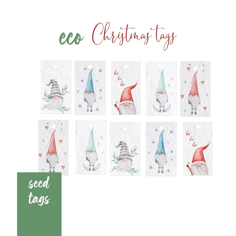 Plantable Gnomes Tags Pack Christmas Gift Tags Natural | Etsy