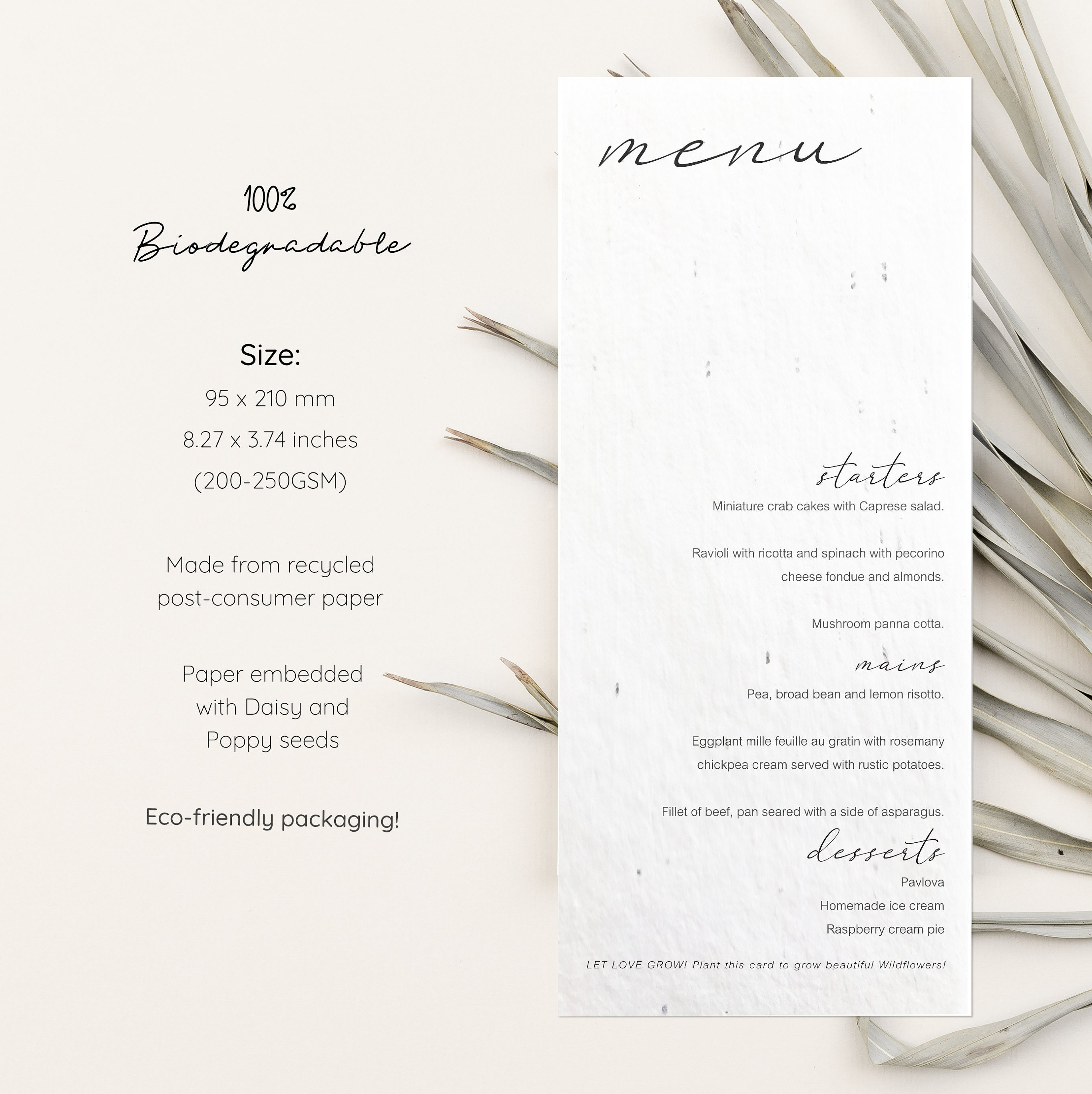 Plantable Seed Paper Menu Card: Eco-friendly Wedding - Etsy