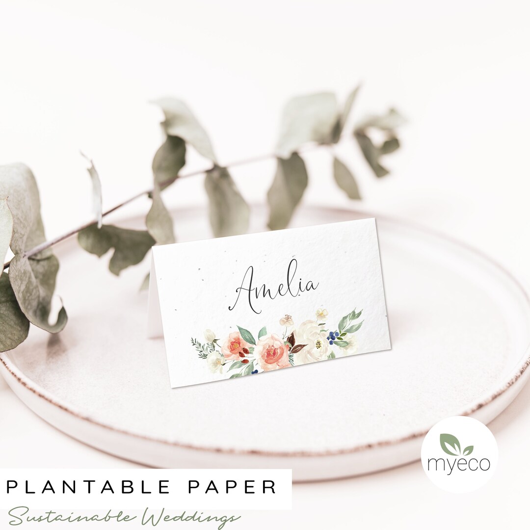 Plantable Place Cards, Pink Roses, Personalised Wedding Place Name ...