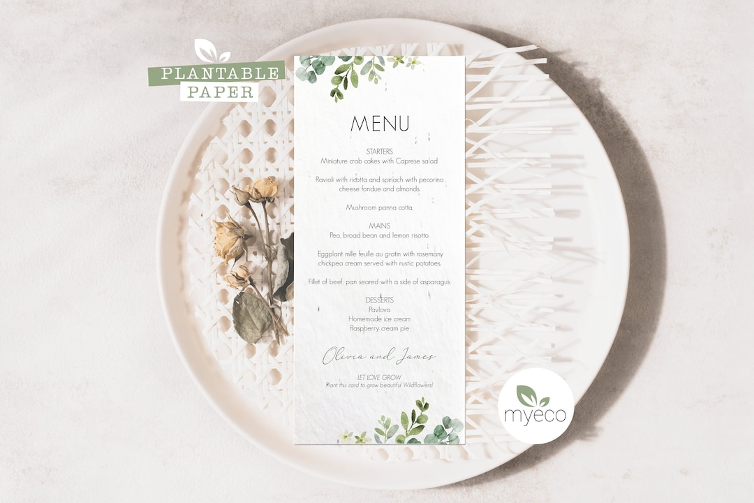 Plantable Menu Card, Greenery Leaves Wedding Menu, Boho Menu, Seed ...