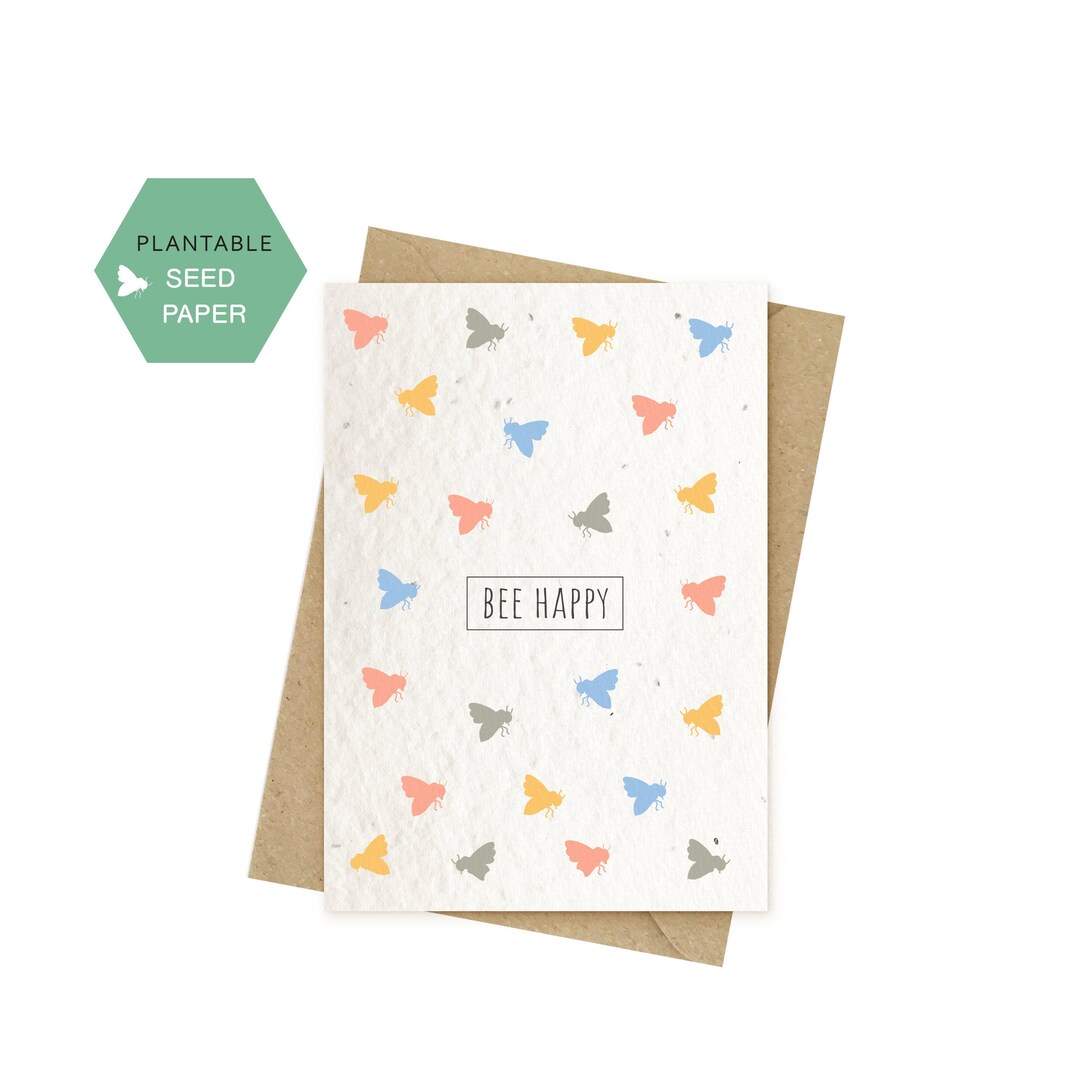Bee Happy Plantable Seed Greeting Cards, Biodegradable Stationery, Eco ...