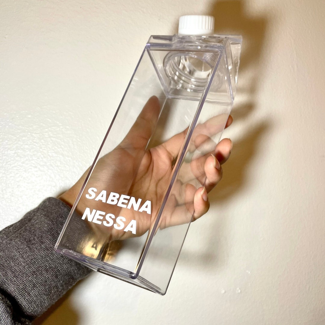 Personalised Clear Acrylic Milk Carton Water Bottle Custom Name ...