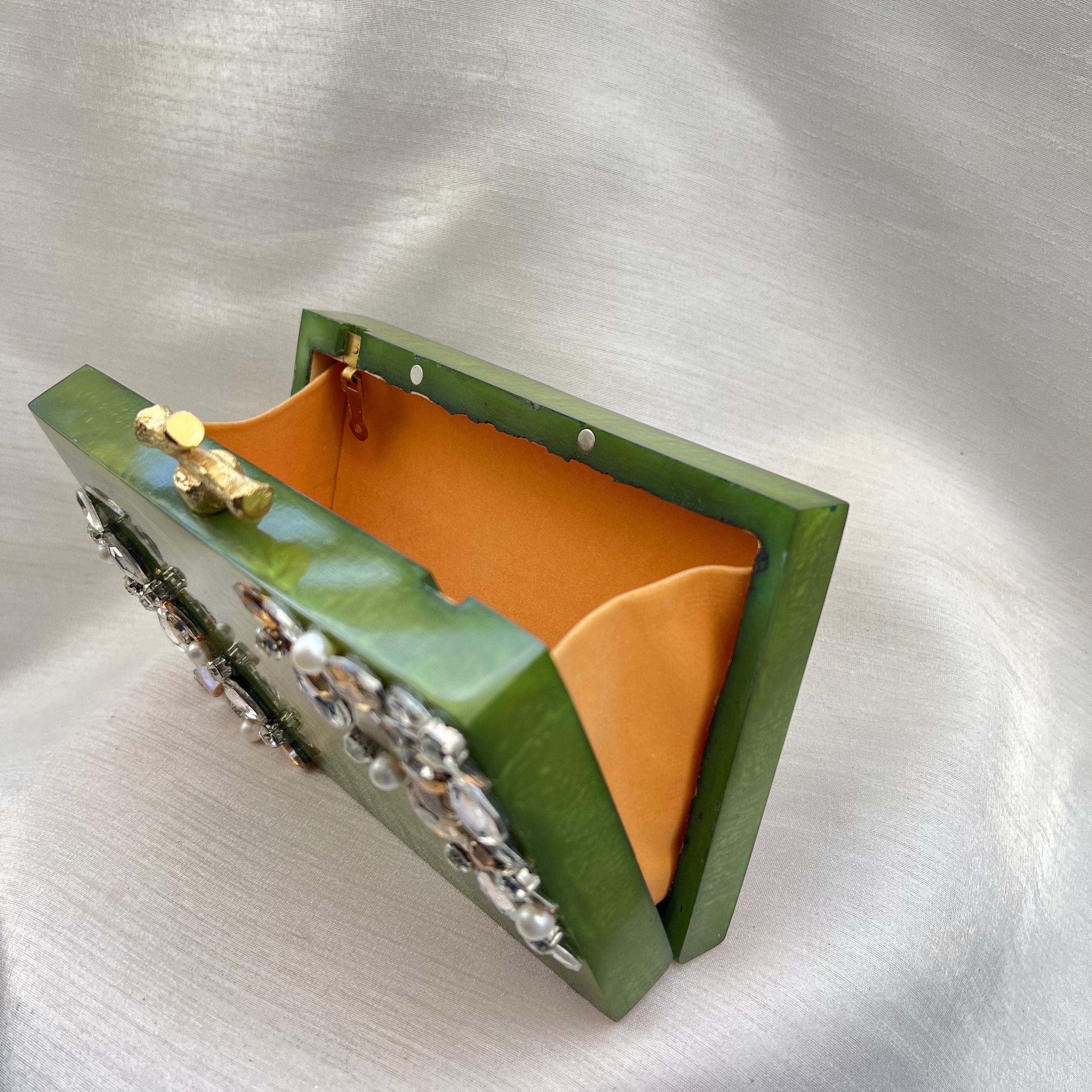 Green Marble Art Resin Clutch |evening Party Bag| Women Sling Rectangle ...