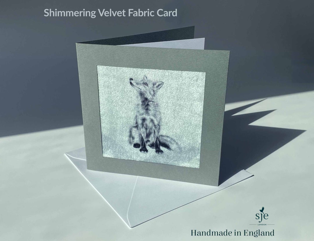 Silver Fox Card Tactile Velvet Fabric Luxury Art Card Fox Design ...
