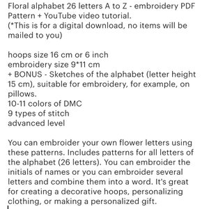 Floral Alphabet 26 Letter Embroidery Pattern + Video Tutorial, Floral ...