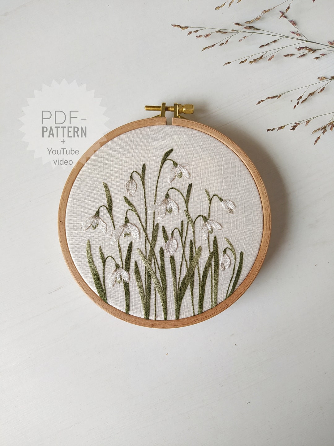Snowdrops Botanical Embroidery Pattern Pdf + Video Tutorial, Spring ...