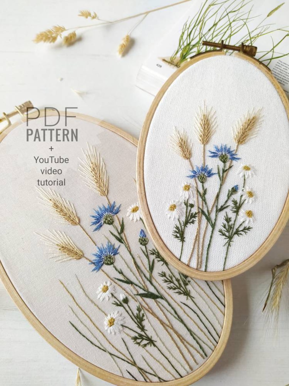Cornflower Embroidery Pattern Video Tutorial Wildflower - Etsy UK