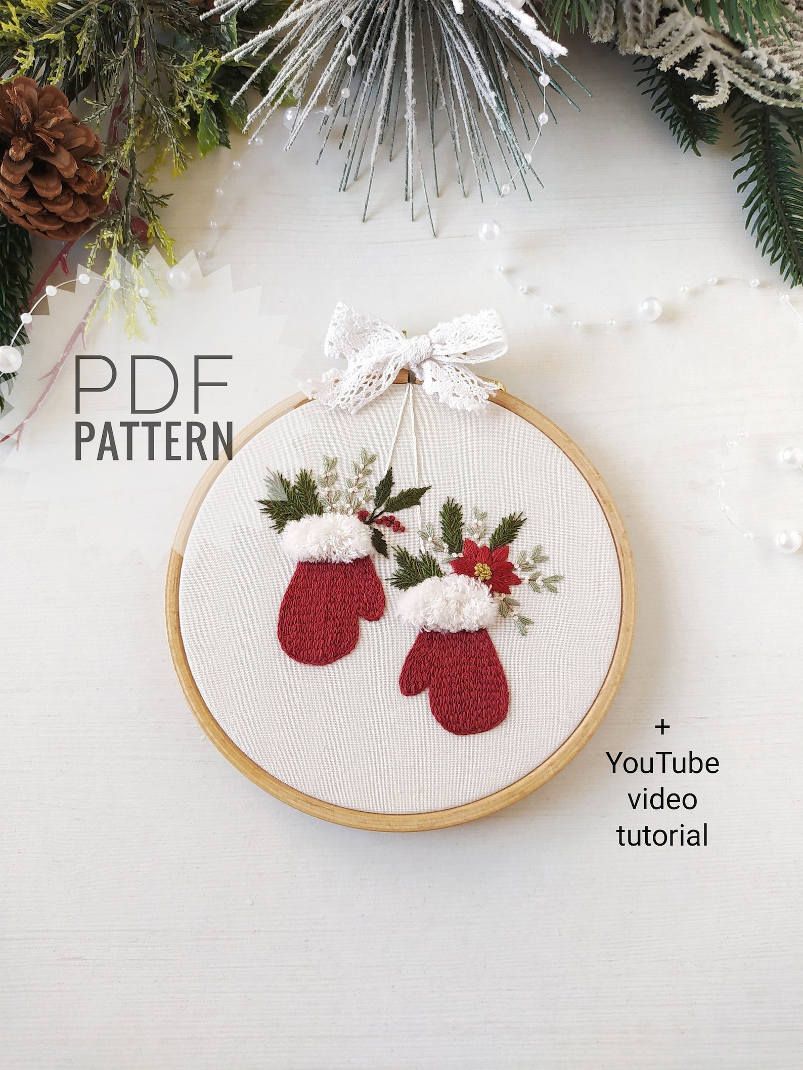 Christmas Mittens Embroidery Pattern Pdf Video Tutorial | Etsy