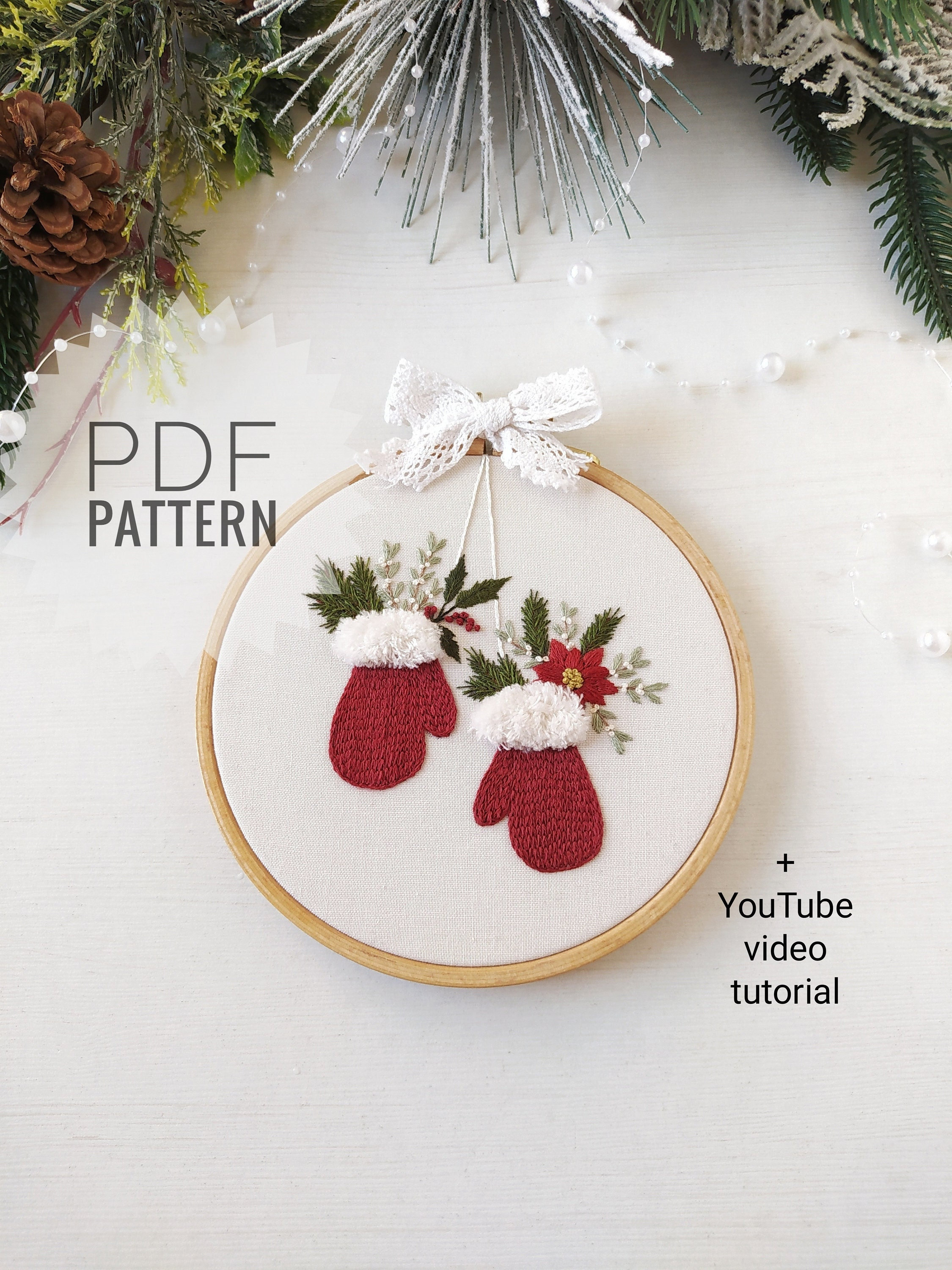 Christmas Mittens Embroidery Pattern Pdf Video Tutorial - Etsy