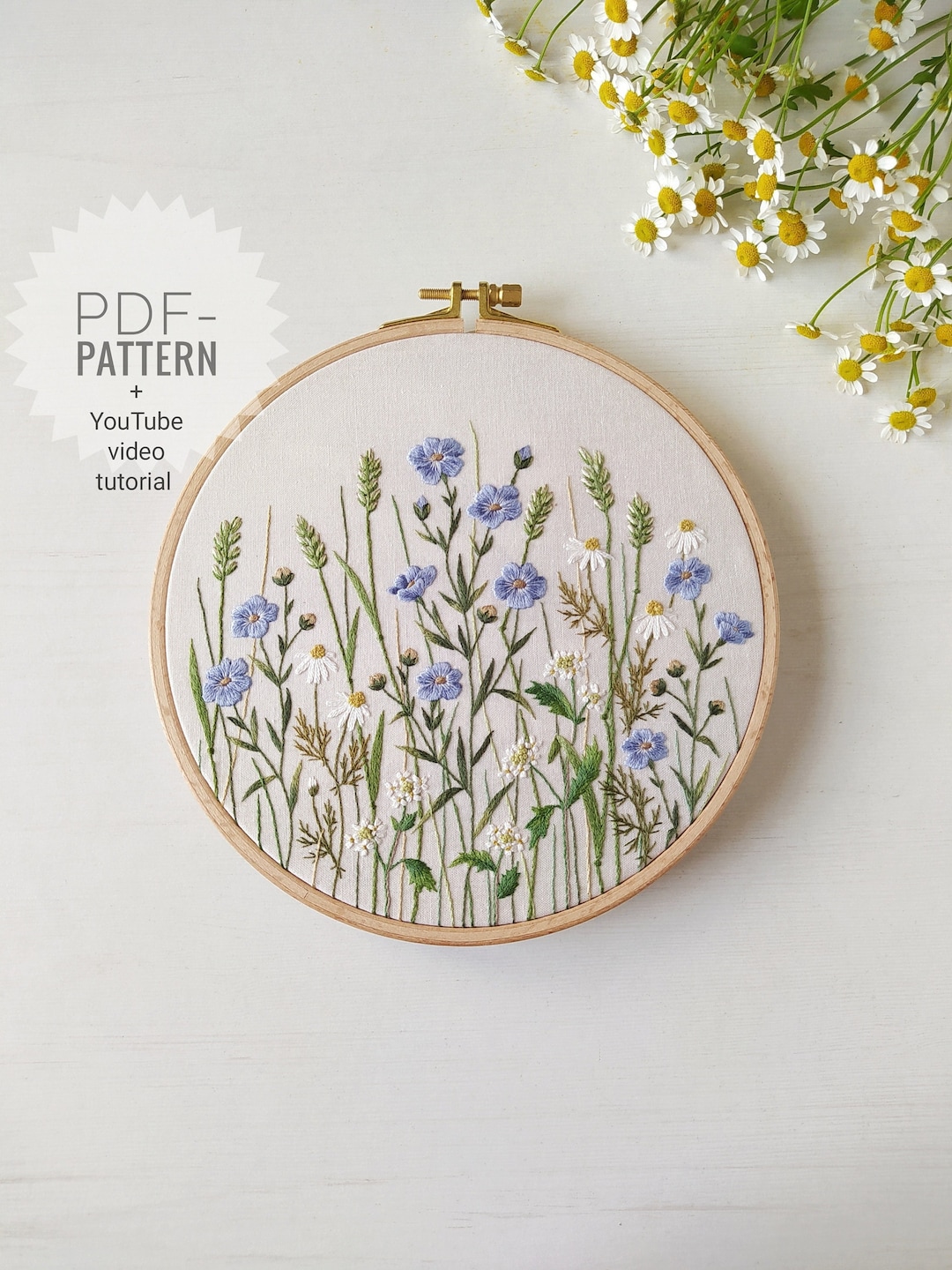 Flax Meadow Embroidery Pattern: Floral Botanical Design (PDF + Video ...