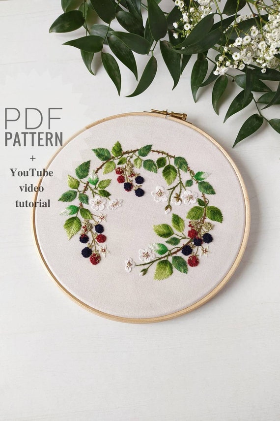 Blackberry Wreath Embroidery Pattern Video Tutorial - Etsy