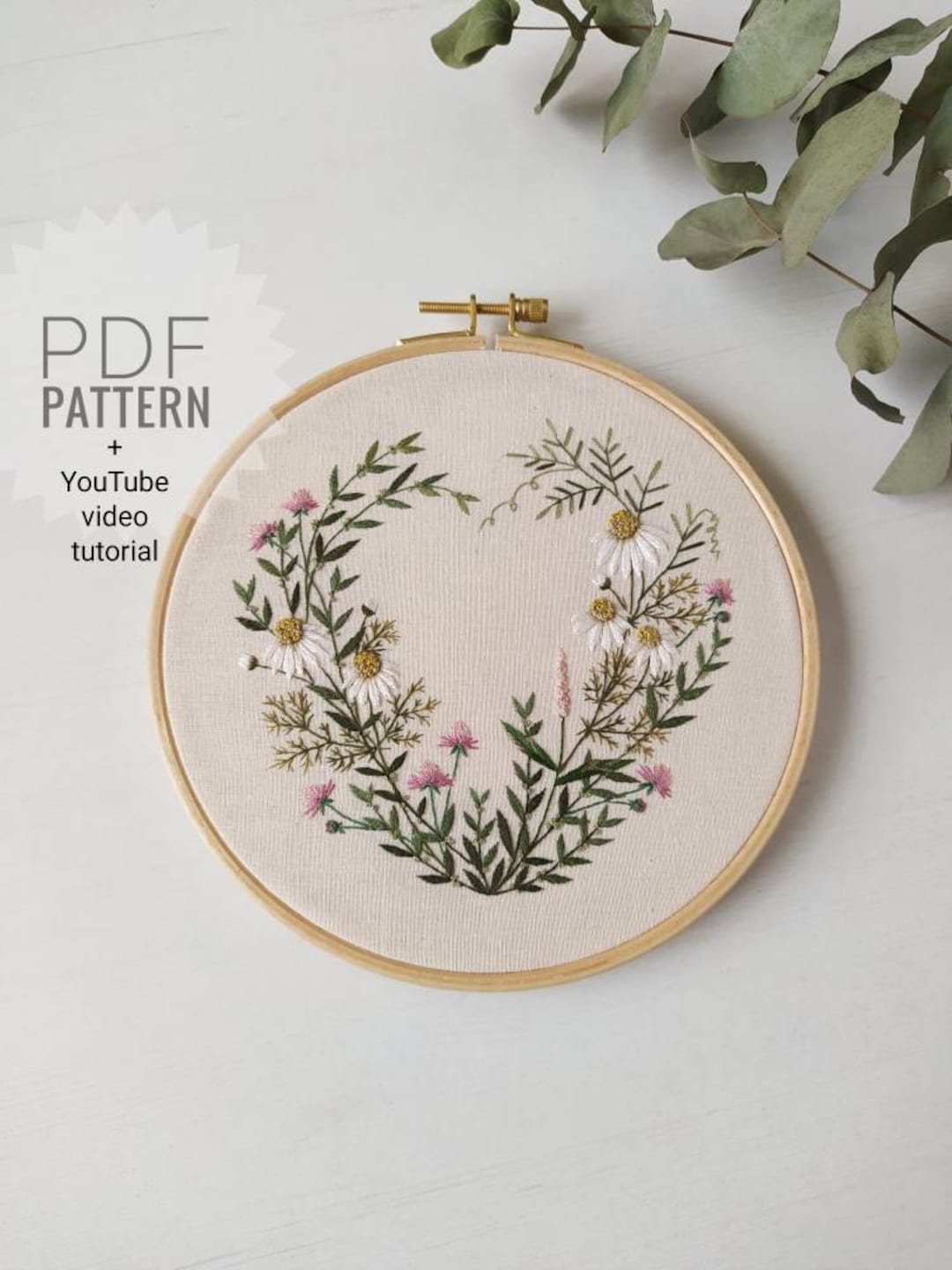 Wildflower Heart Embroidery Pattern: Botanical Design (PDF Pattern ...