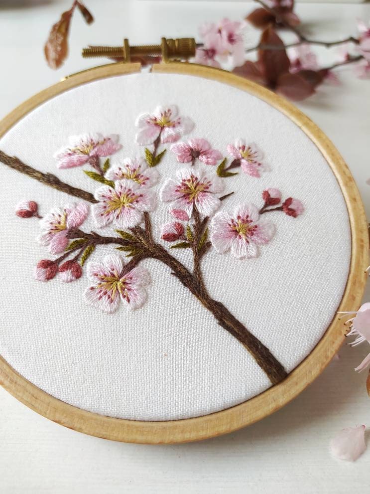 Cherry Blossom Embroidery Pattern Video Tutorial Embroidery - Etsy