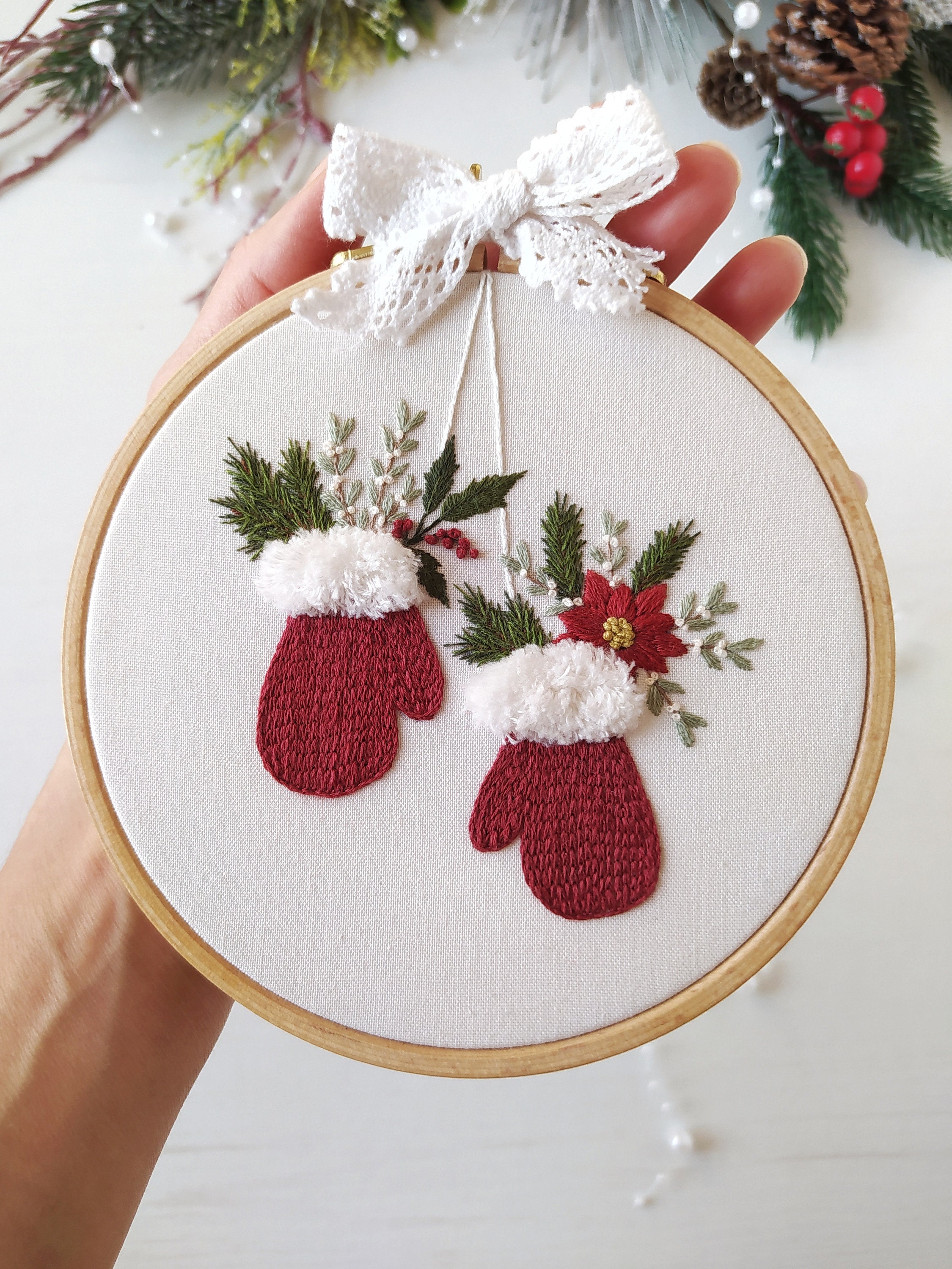 Christmas Mittens Embroidery Pattern Pdf Video Tutorial - Etsy