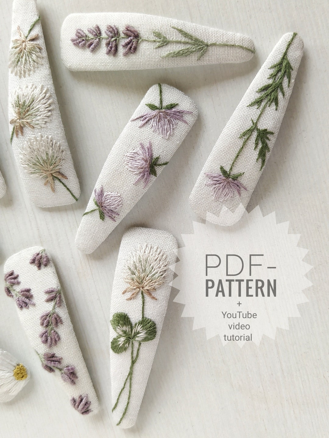 Floral Hair Clips Embroidery Pattern Pdf + Video Tutorial, Beginner ...