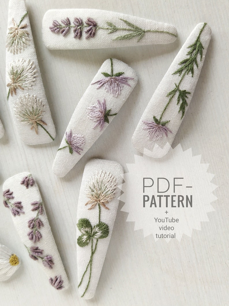 Floral Hair Clip Embroidery Pattern: Beginner Botanical Design (PDF ...