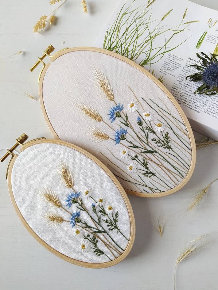 Cornflower Embroidery Pattern Video Tutorial Wildflower - Etsy