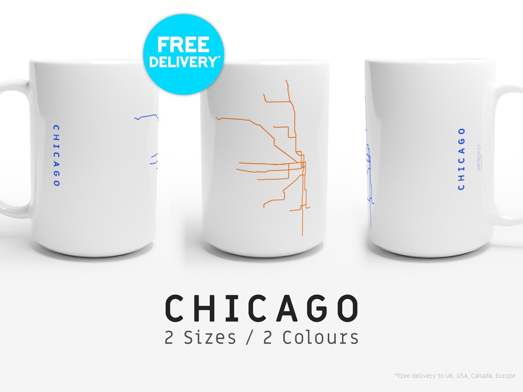 CHICAGO / Mugs / 2 Sizes / Minimalist Map Illustration Inspired by ...