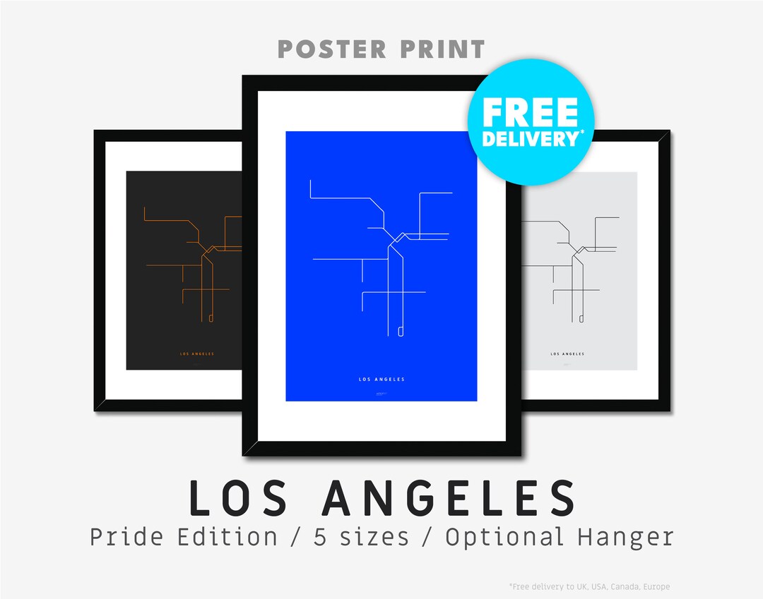 LOS ANGELES / Poster Print / Minimal / Map / Diagram / Line Art / Metro ...