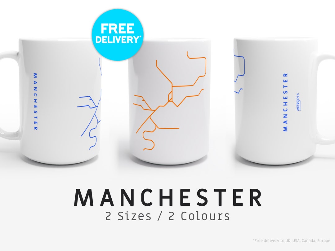MANCHESTER / Mugs / 2 Sizes / Minimalist Map Illustration Inspired by ...