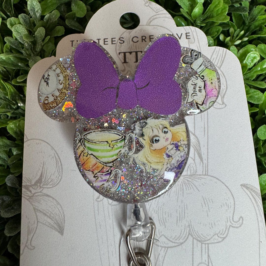 Alice in Wonderland Retractable Badge Reel. UV Resin, Glitter, Vinyl ...