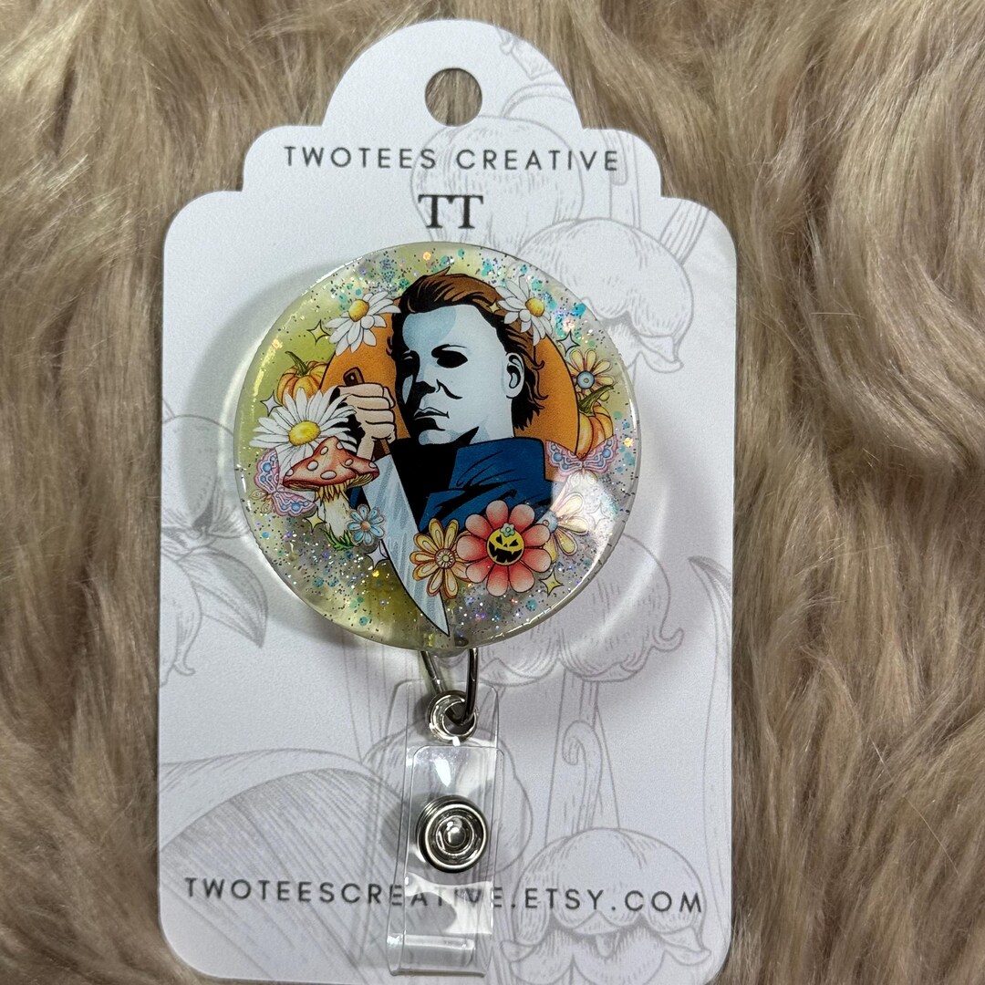 Michael Myers Flower Power Retractable Badge Reel. UV Resin, Glitter ...