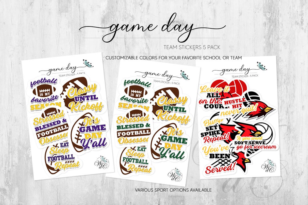 Game Day Sticker Pack Custom Color Favorite School Team or Sport - Etsy