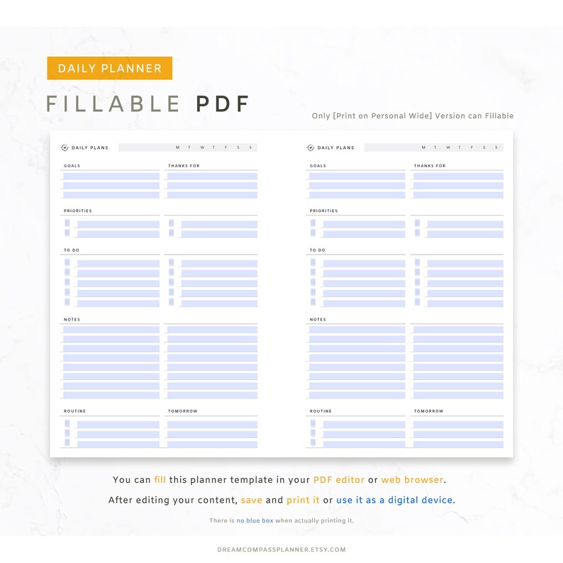 Daily Goal Planner at a Glance Printable Daily to Do Planning Template ...