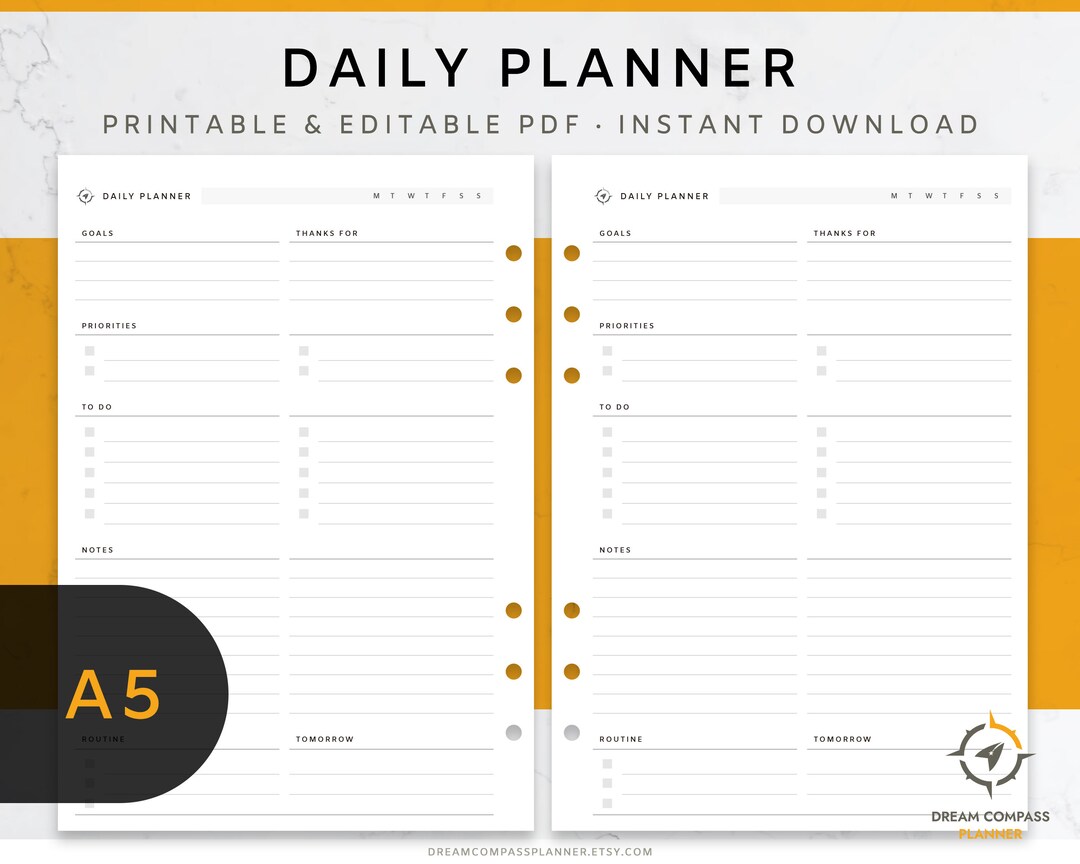 Daily Goal Planner at a Glance Printable Daily to Do List Plan Template ...
