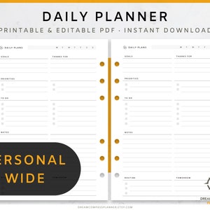 Daily Goal Planner at a Glance Printable Daily to Do Planning Template ...