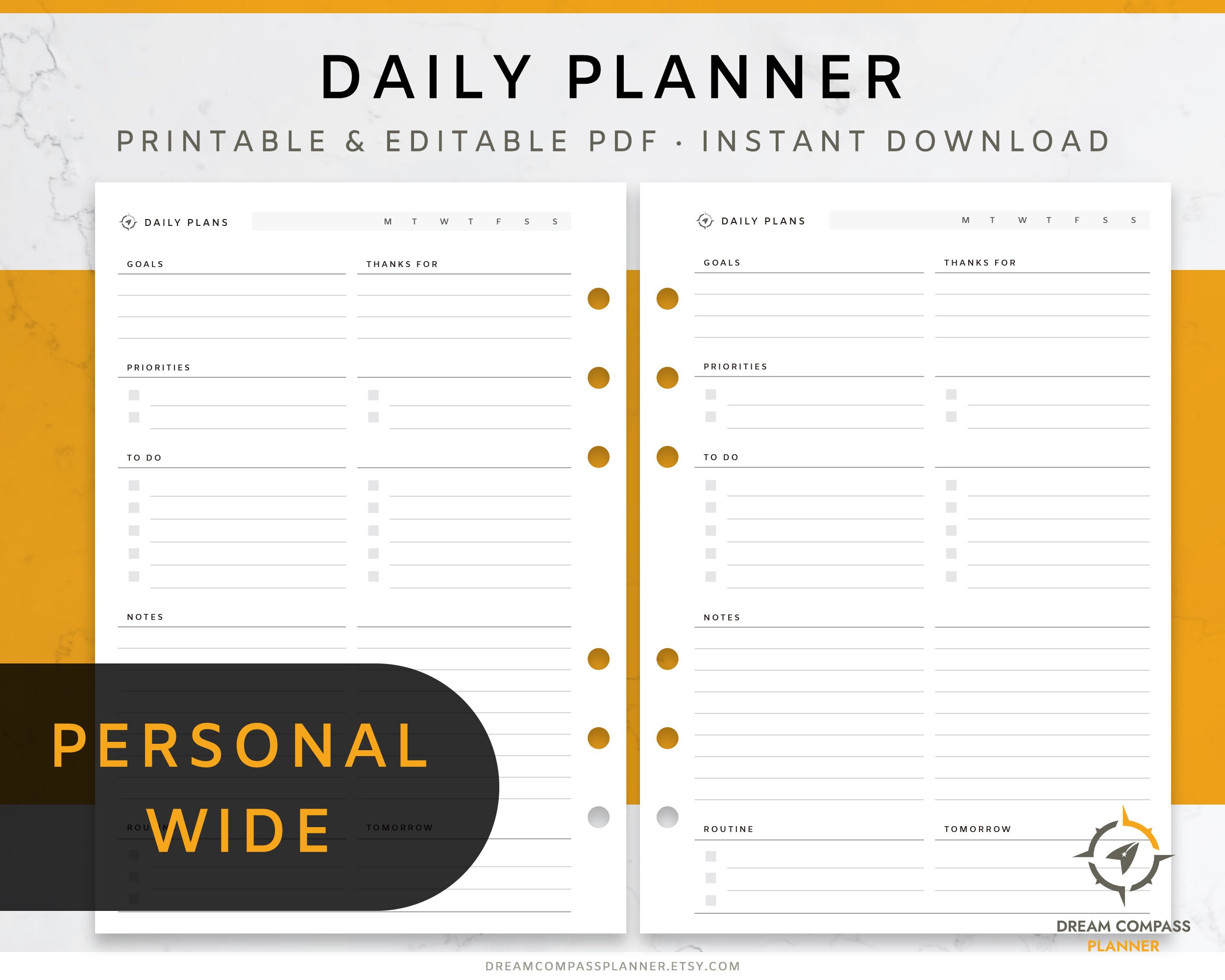 Daily Goal Planner at a Glance Printable Daily to Do Planning Template ...