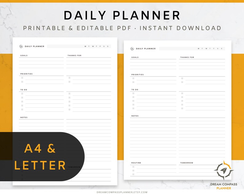 Daily Goal Planner at a Glance Printable Daily to Do List Plan Template ...