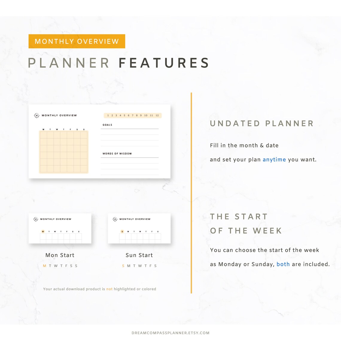 Undated Monthly Overview Planner at a Glance Monthly Refills to Do List ...