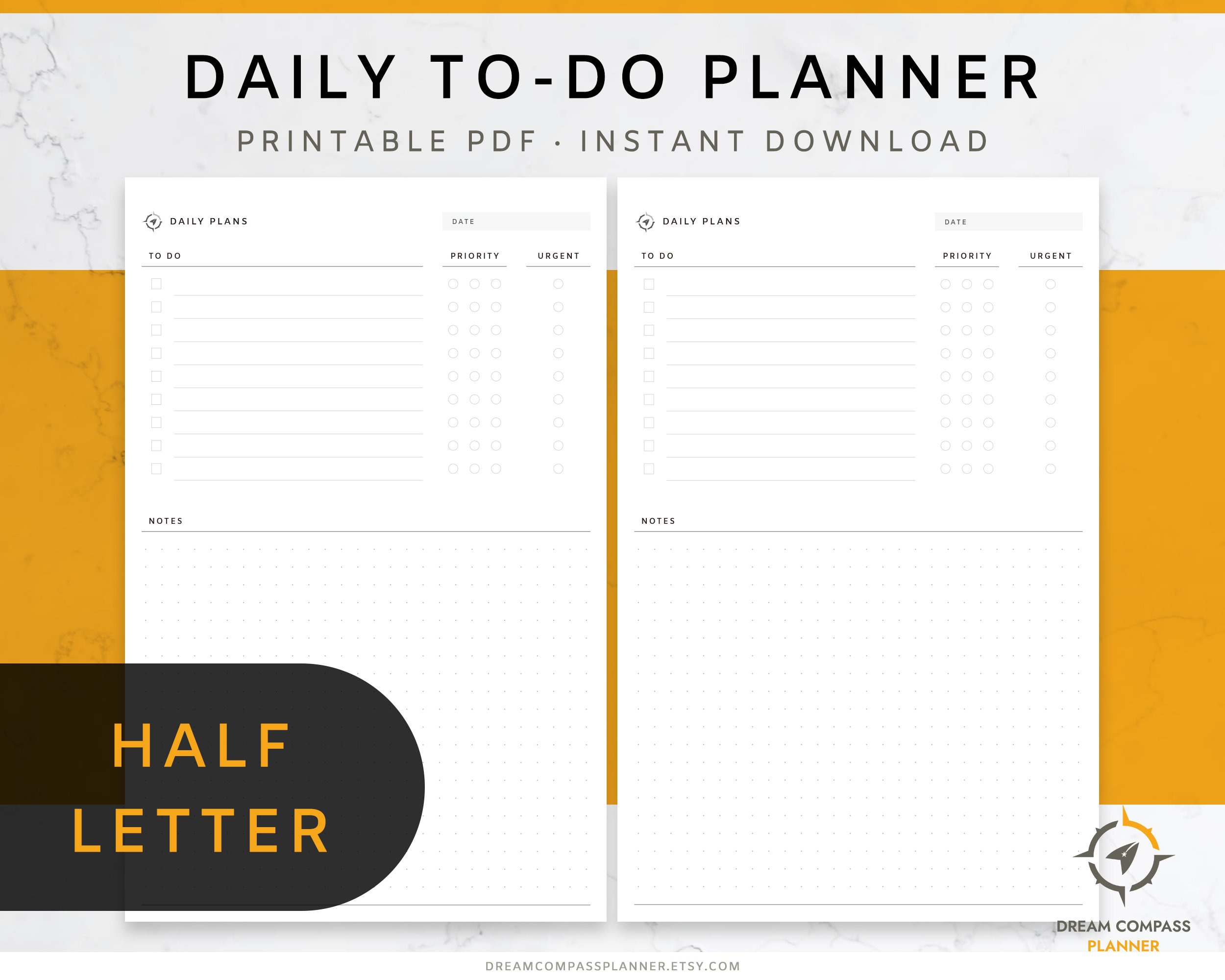 Daily to Do List Planner Printable Daily Plan Template Dot Grid Note ...