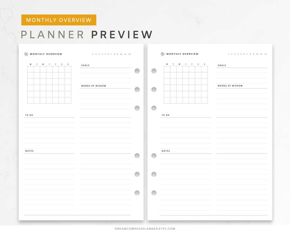 Undated Monthly Overview Planner at a Glance Monthly Refills to Do List ...