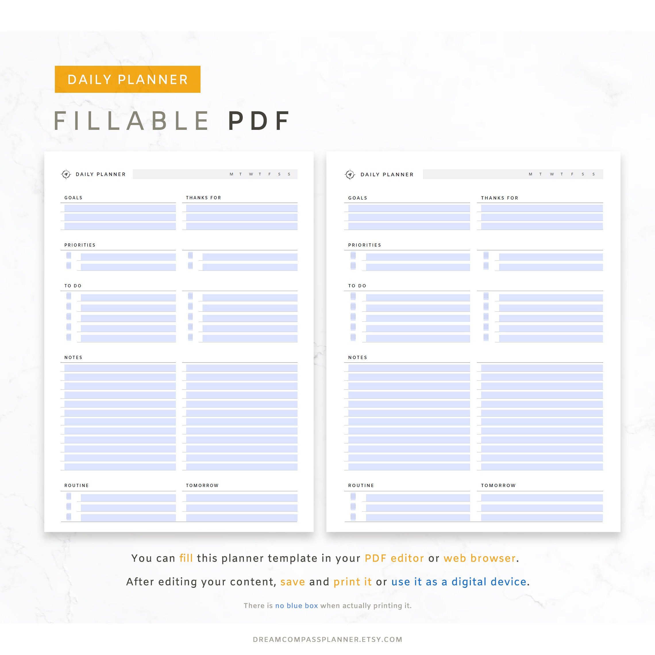 Daily Goal Planner at a Glance Printable Daily to Do List Plan Template ...