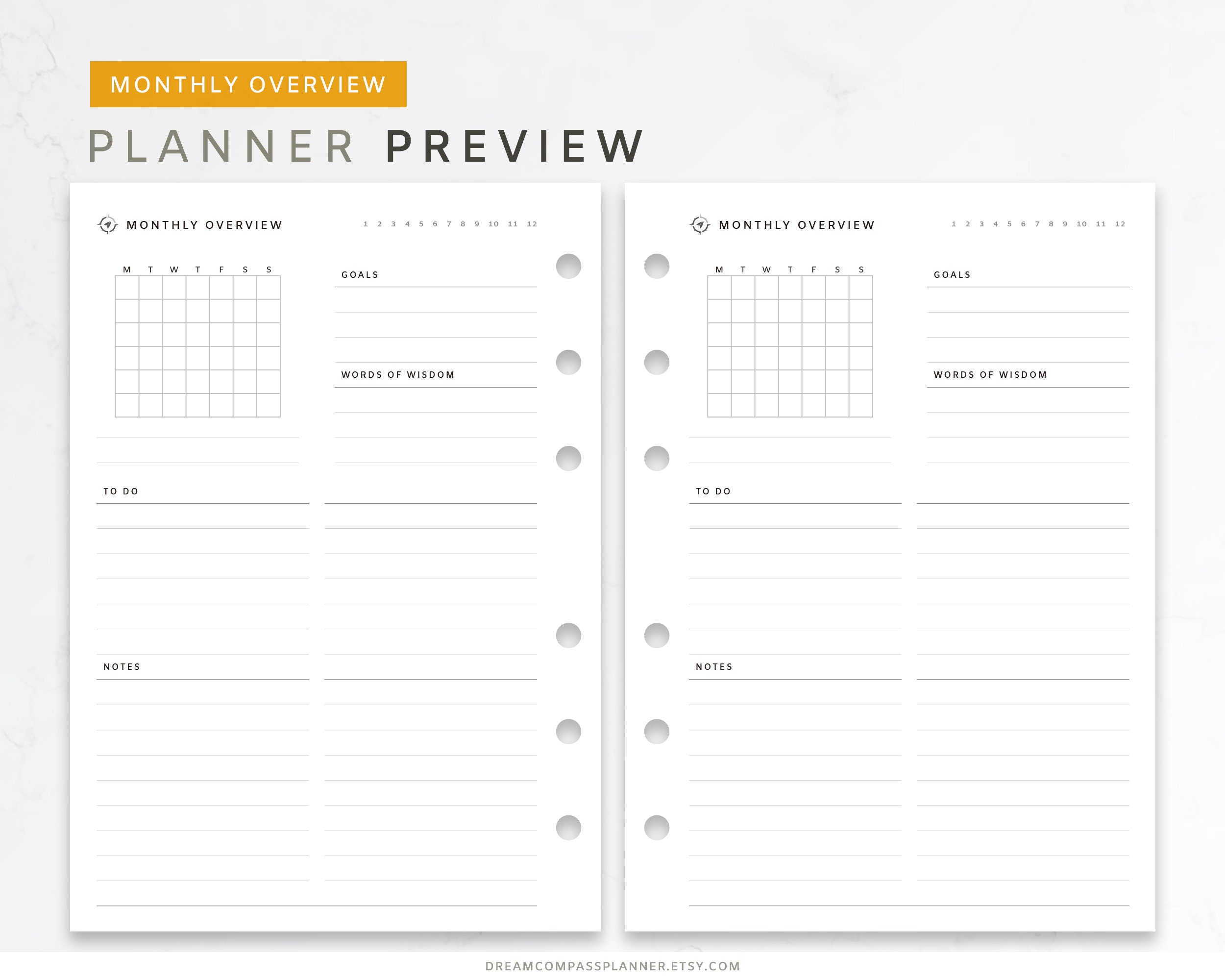 Undated Monthly Overview Planner at a Glance Monthly Refills to Do List ...