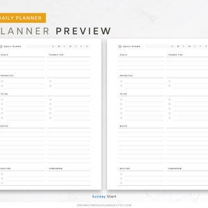 Daily Goal Planner at a Glance Printable Daily to Do Planning Template ...