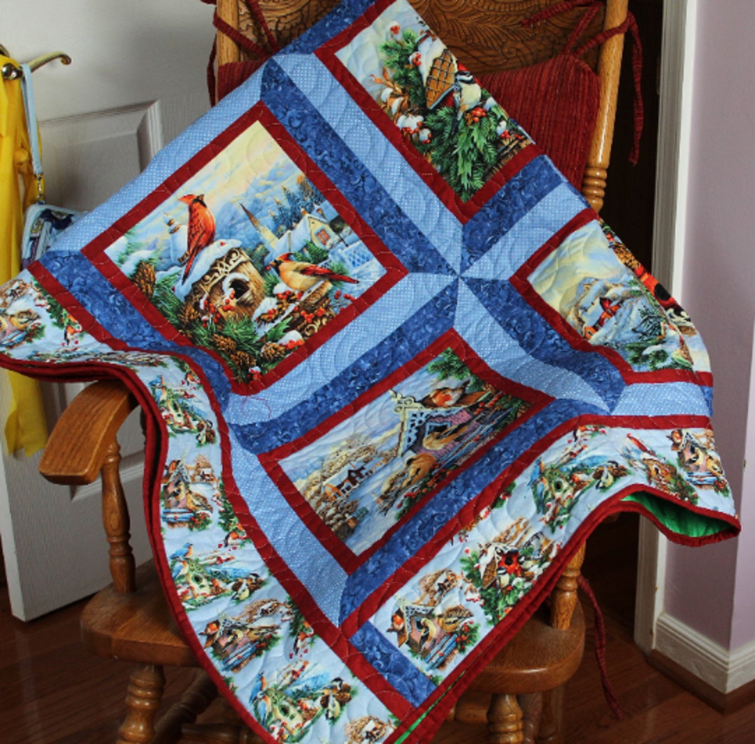 Beautiful Handmade Winter Bird QUILT, Beautiful Birds With Bird Houses ...