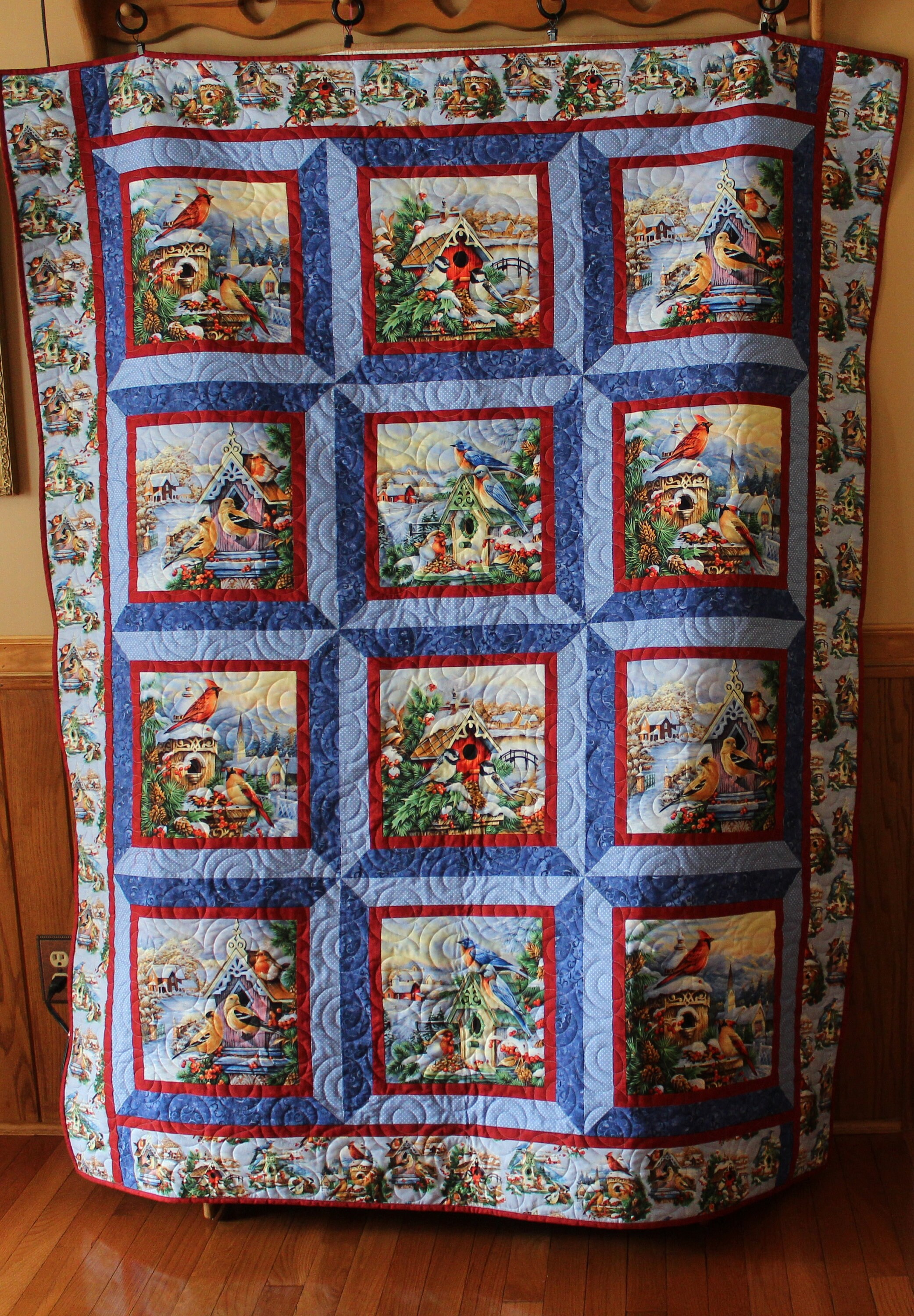 Handmade Winter Bird Quilt: Pieced Blue Bedspread, Wall Hanging - Etsy