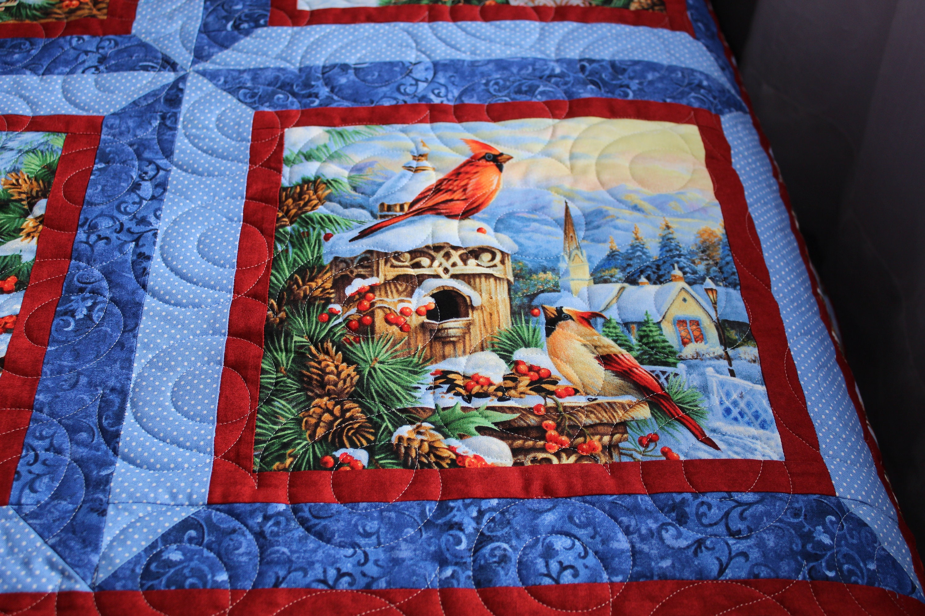 Beautiful Handmade Winter Bird QUILT, Beautiful Birds With Bird Houses ...